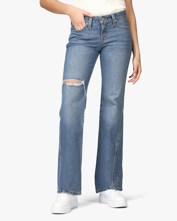 Levis Noughties Bootcut Dark Blue Ripped Jeans Women At
